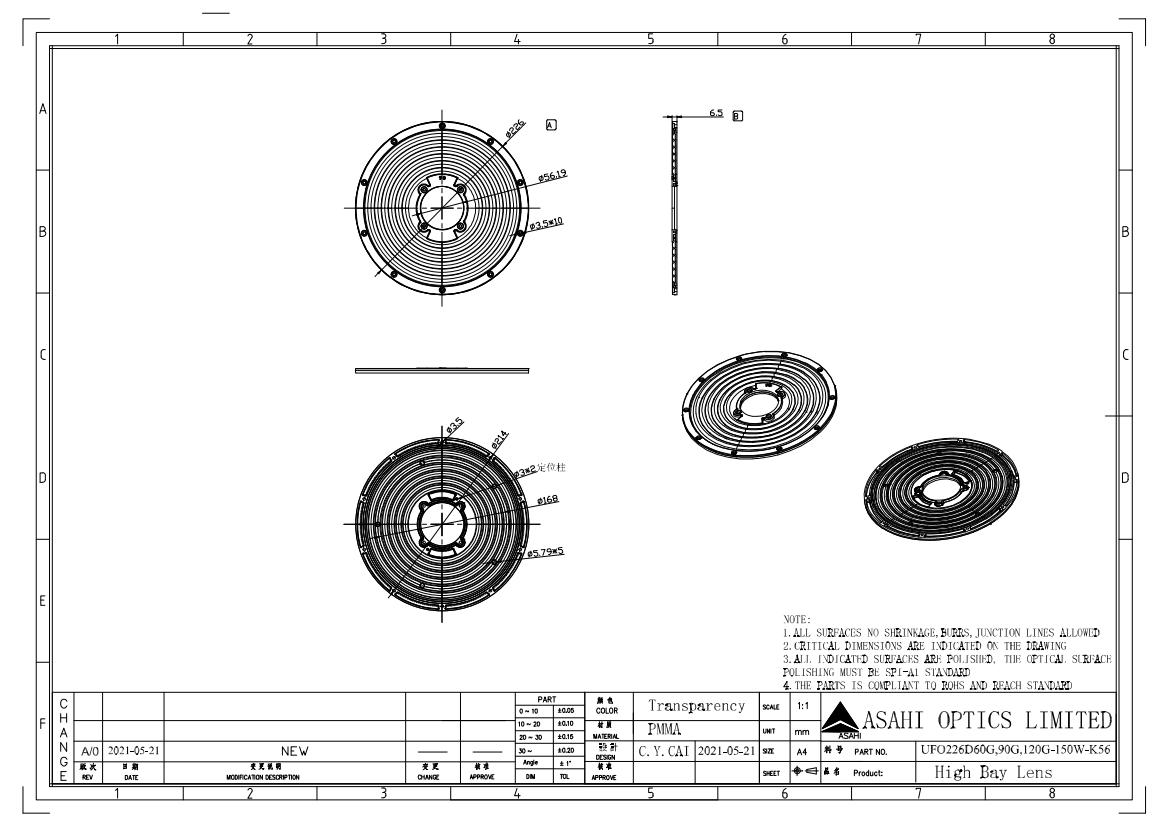 IP66 Waterproof Of 150W UFO Industrial Lighting Lens 3030 LED 60 ...
