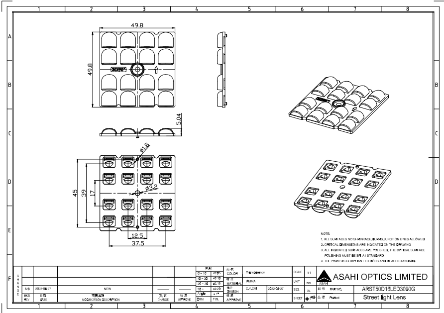 16LED Array Lens T2M 3030LED Street Lighting Optics - Asahi Optics