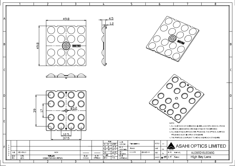 16in1 Lens Array 3030LED High Bay Lighting 90degree - Asahi Optics