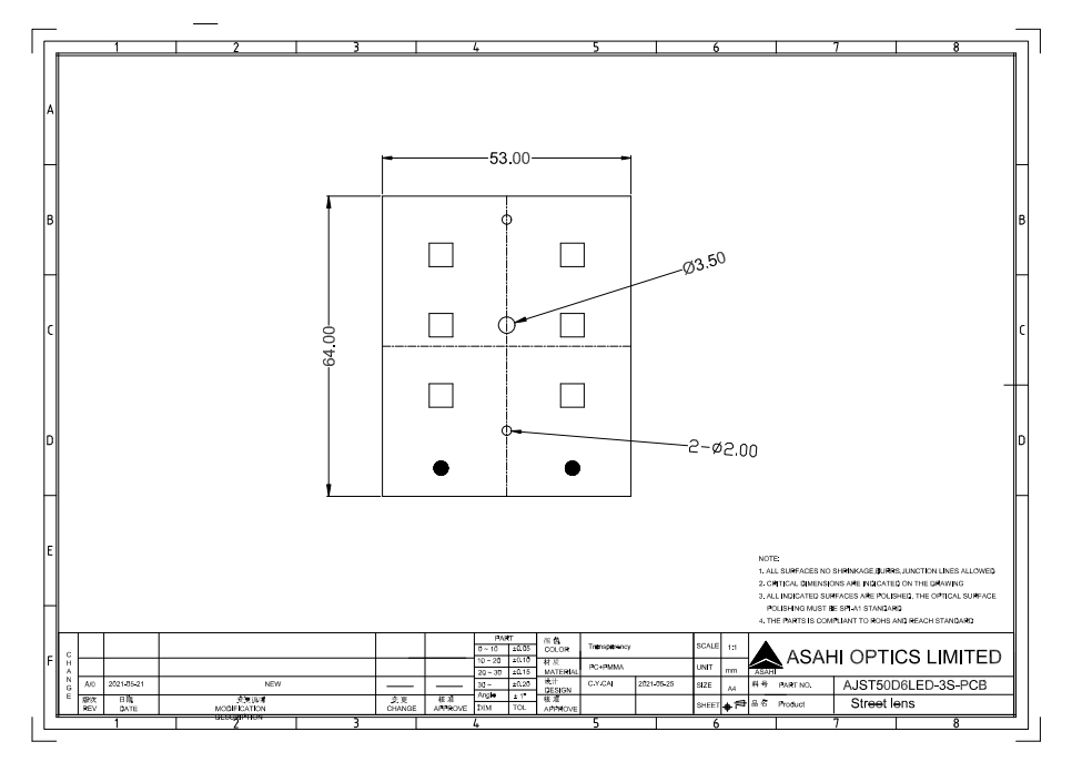 2x3 lens 60° beam for area lighting - Asahi Optics